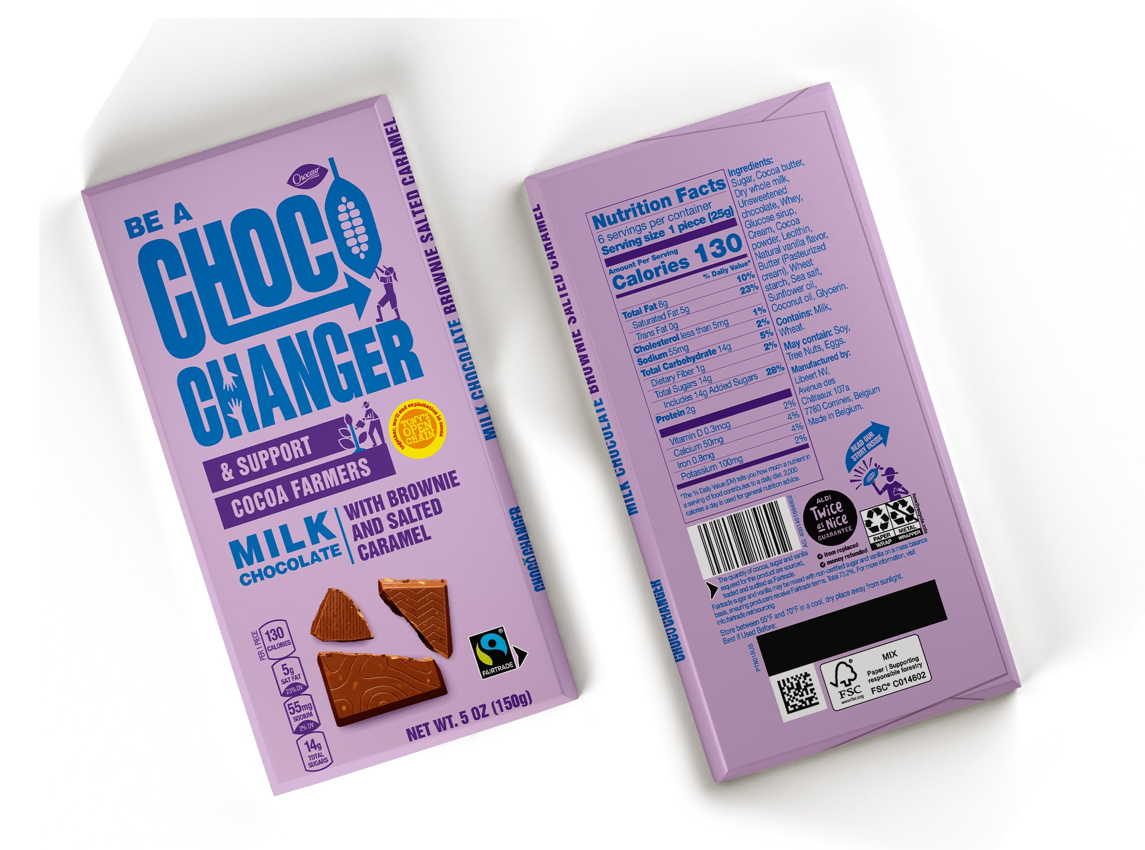 Choco Changer Milk chocolate with brownie and salted caramel bar 150g ...