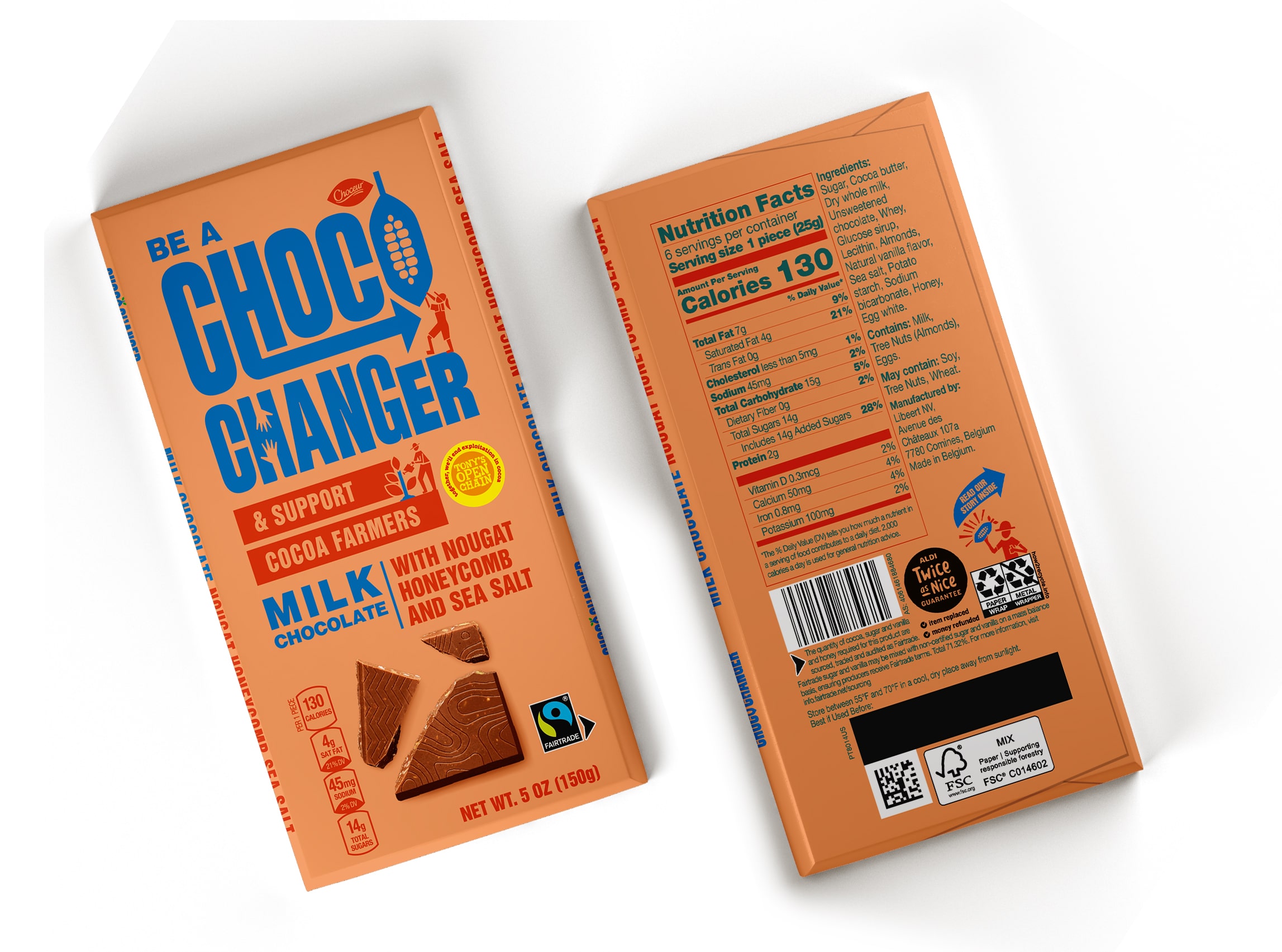 Choco Changer Milk chocolate with nougat and honeycomb bar 150g ...